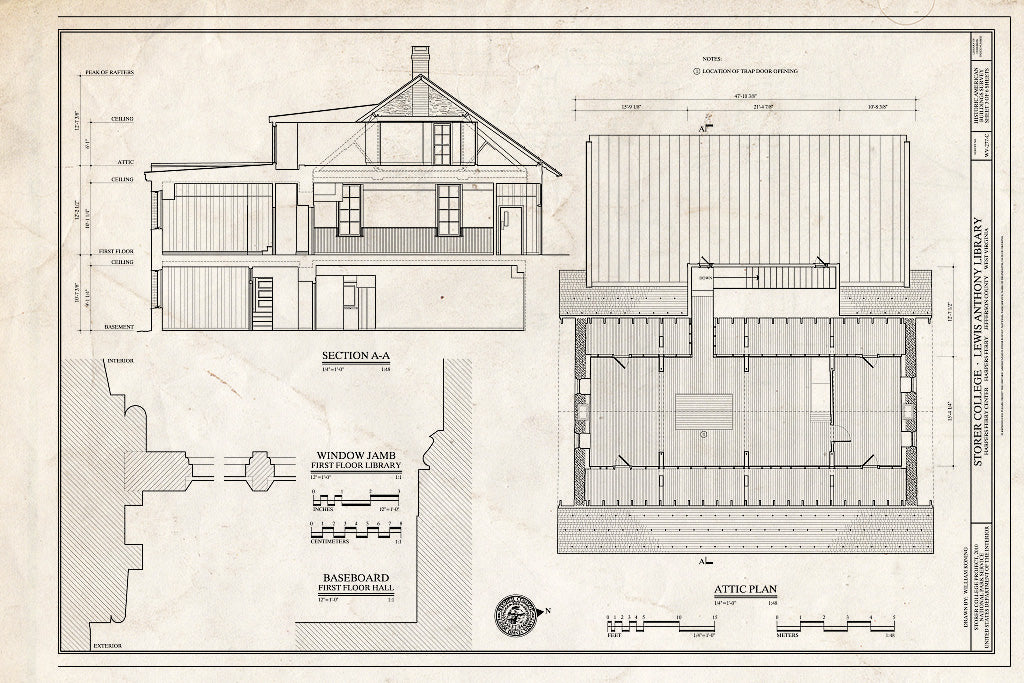 Blueprint Section, Attic Plan, Window Jamb, and Baseboard Profile - St ...