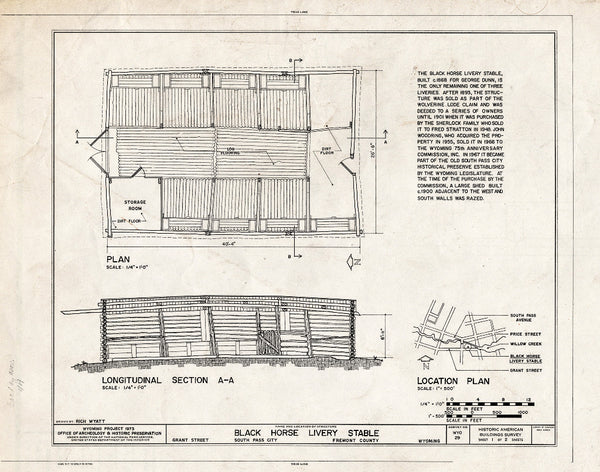 Blueprint Plan and Section - Black Horse Livery Stable, Grant Street ...