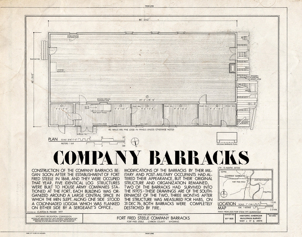 Blueprint Plan - Fort Fred Steele, Company Barracks, Fort Steele, Carb ...