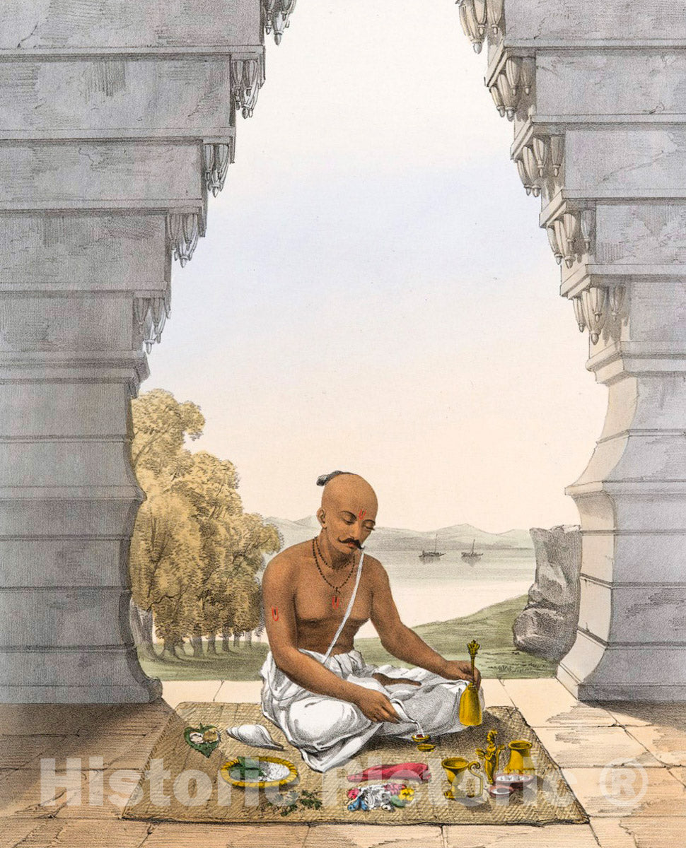 Art Print : 1851, Poojah [Puja] of Vishnoo [Vishnu]. Pouring Water on ...
