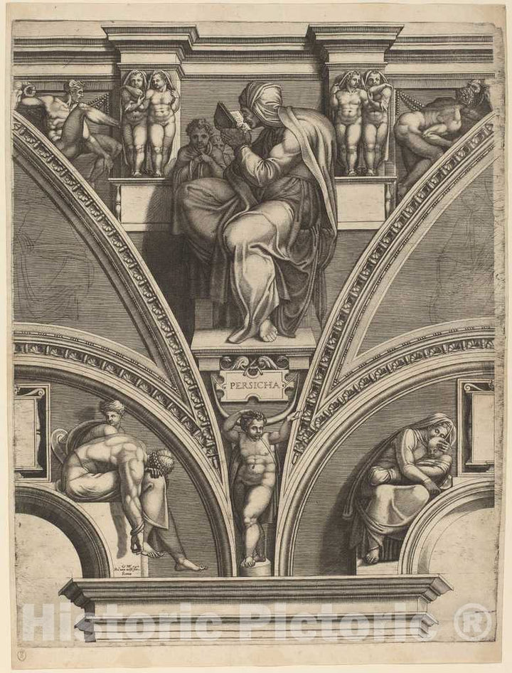 Art Print : Ghisi After Michelangelo, The Persian Sibyl, 1570s - Vinta ...