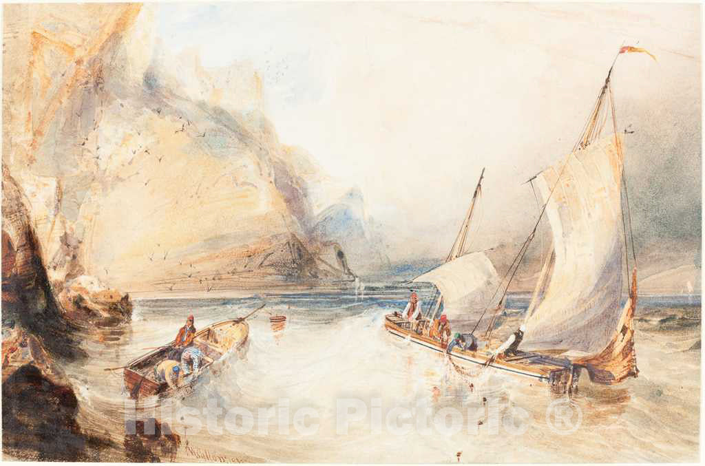 Art Print : William Callow, French Fishing Boats Off a Rocky Coast, 18 ...