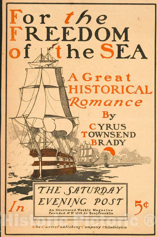 Vintage Poster - for The Freedom of The sea by Cyrus Townsend Brady. T ...
