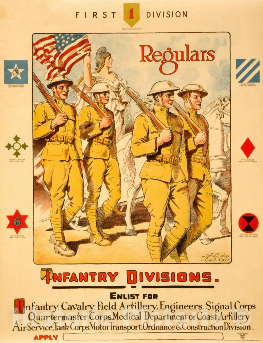 Vintage Poster - First Division, Regulars - Infantry divisions - Enlis ...