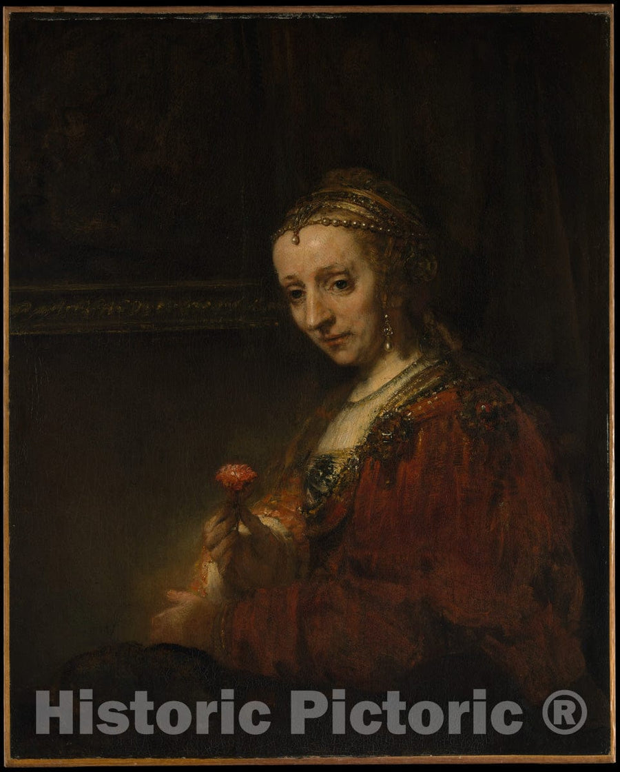 Art Print : Rembrandt (Rembrandt Van Rijn) - Woman with a Pink : Vinta ...