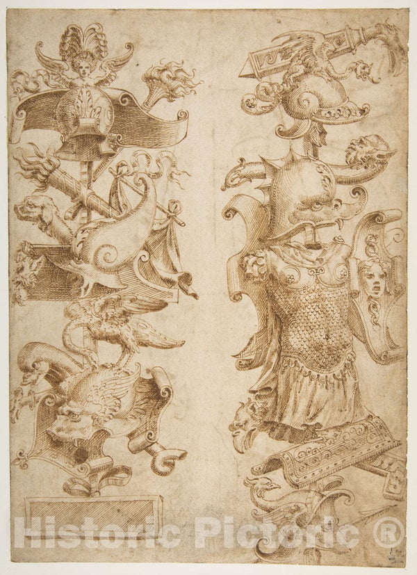 Formerly Enea Vico - Designs for Ornamental Military Trophies (Recto ...