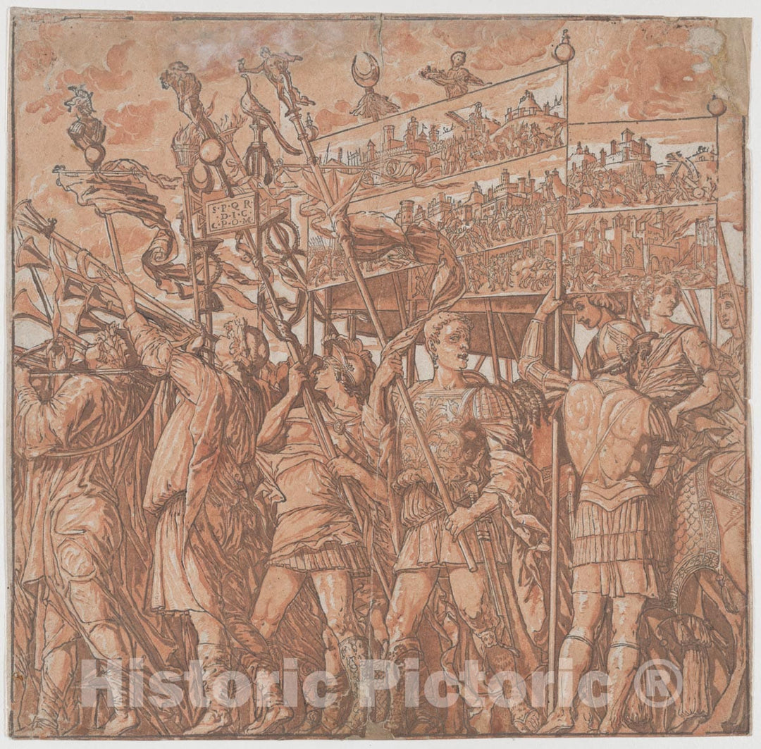 Art Print : Andrea Andreani - Sheet 1: Roman Soldiers Carrying Banners ...