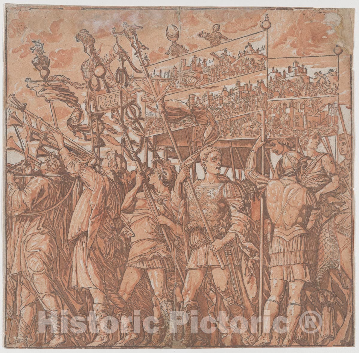 Art Print : Andrea Andreani - Sheet 1: Roman Soldiers Carrying Banners ...