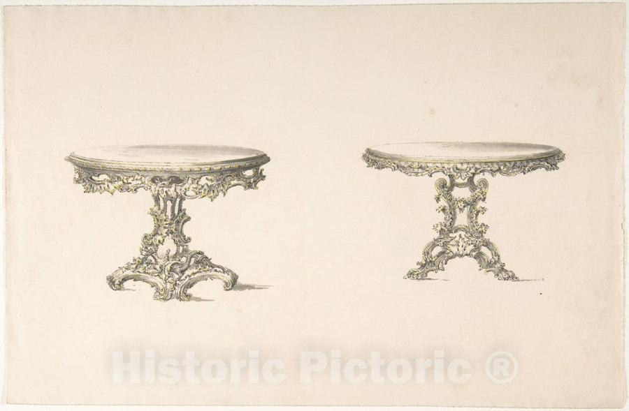British, 19th Century - Design for Two Round Tables with Foliate Rococo ...