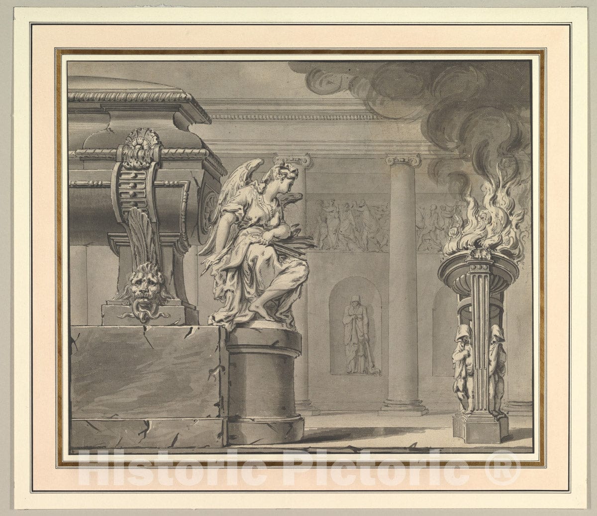 Gilles-Marie Oppenord - Classical Scene with a Tomb and Flaming Brazier ...