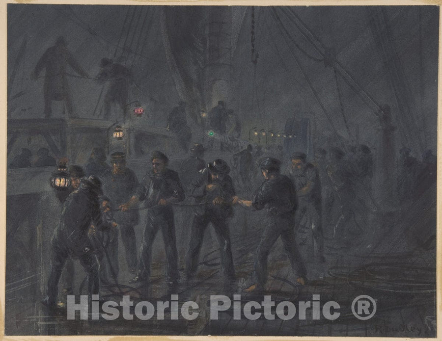 Robert Charles Dudley - A Night Scene. The Cable Entangled and Nearly ...