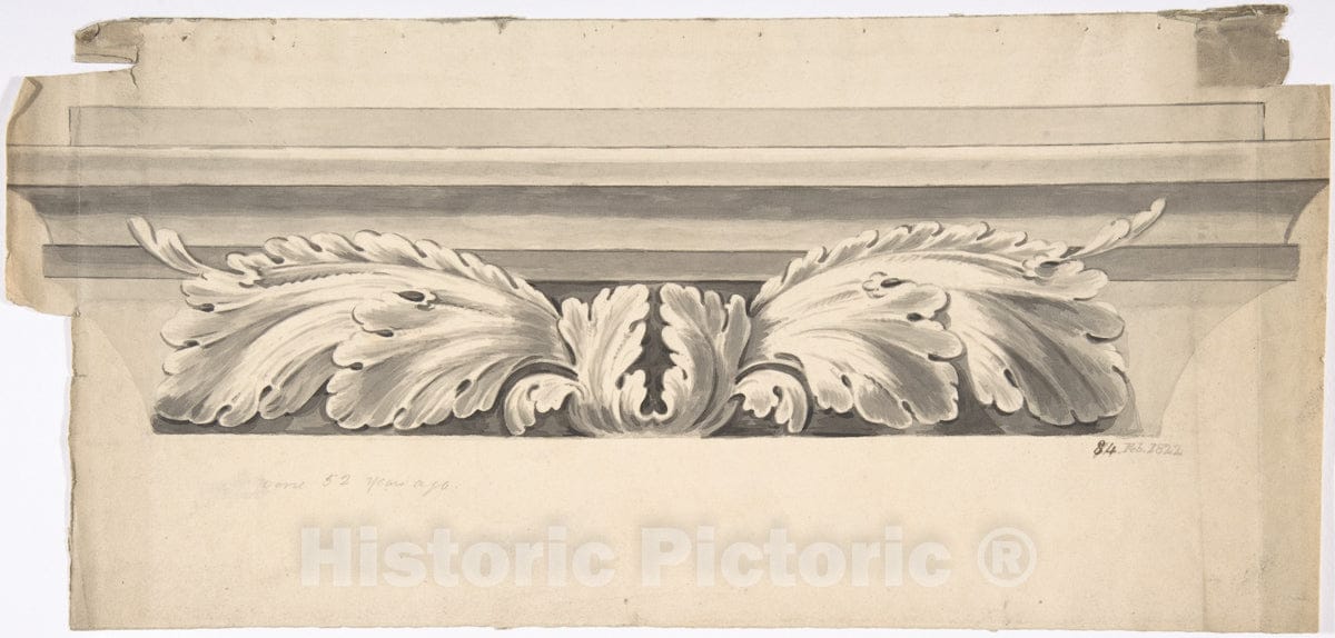 British, 19th Century - Design for an Entablature Carved with Acanthus ...