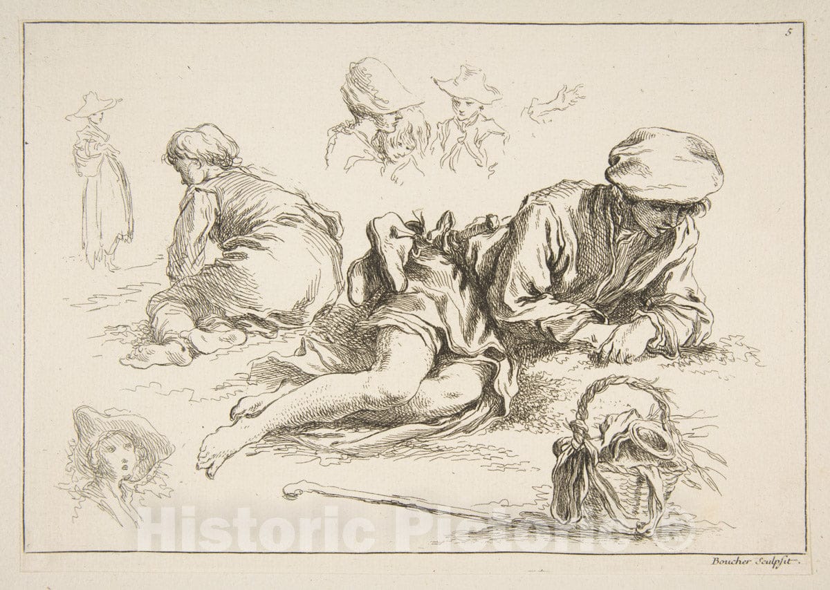 Art Print : François Boucher - Sheet of Sketches 1 : Vintage Wall Art ...