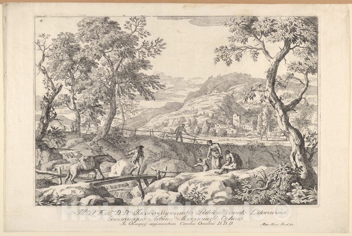 Landscape with Man Leading a Pack Horse Across a Wooden Bridge - Artist ...