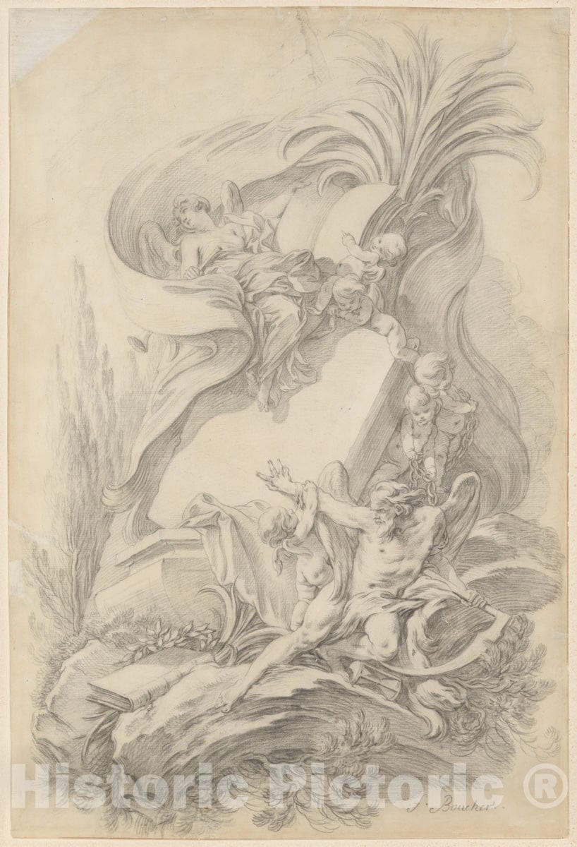 François Boucher - Design for a Frontispiece: Love Staying The Hand of ...