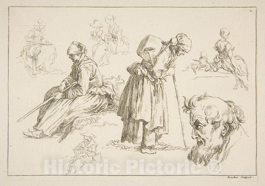 Art Print : François Boucher - Sheet of Sketches - 429348 : Vintage Wa ...