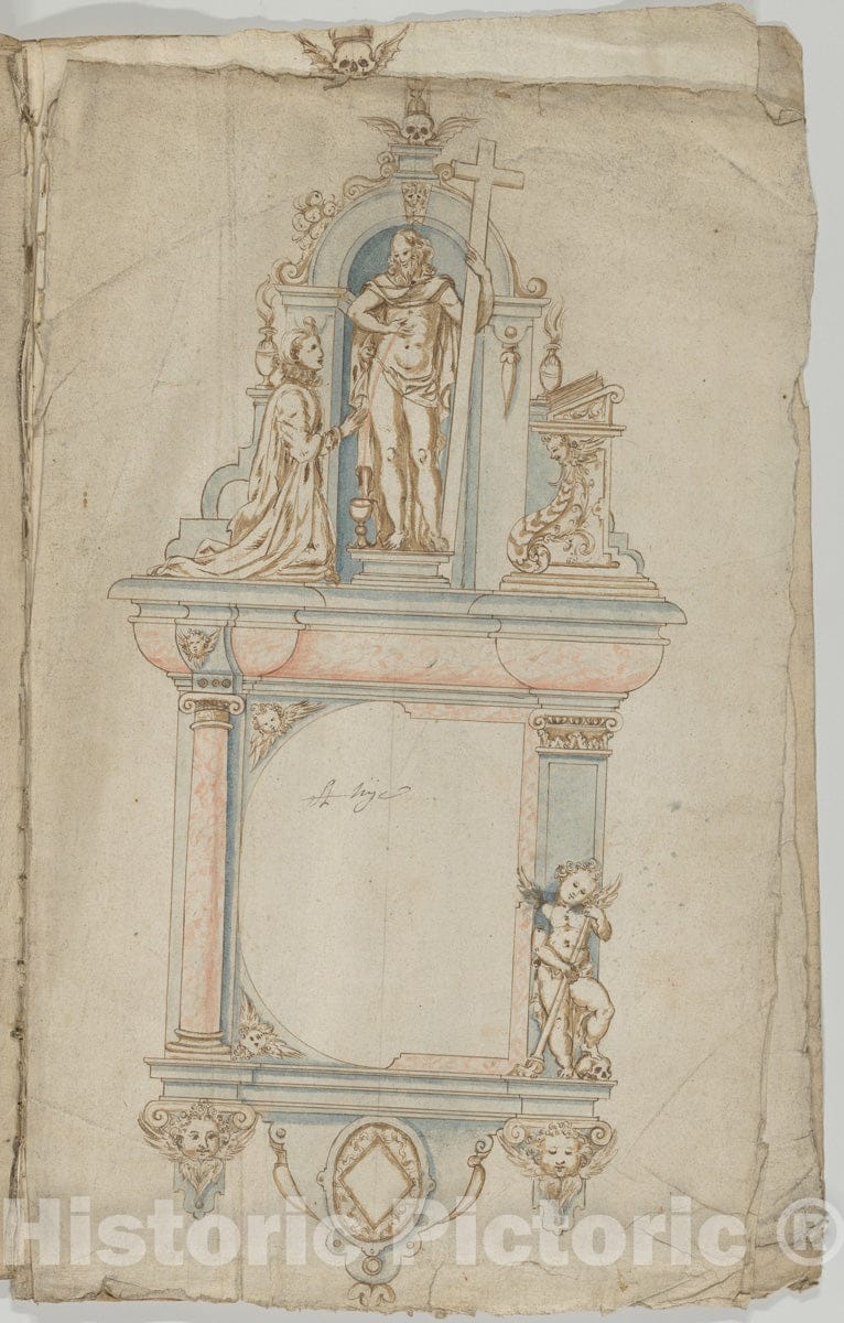 Flemish - Design for a Wall Tomb with a Variant and Statues of The ...
