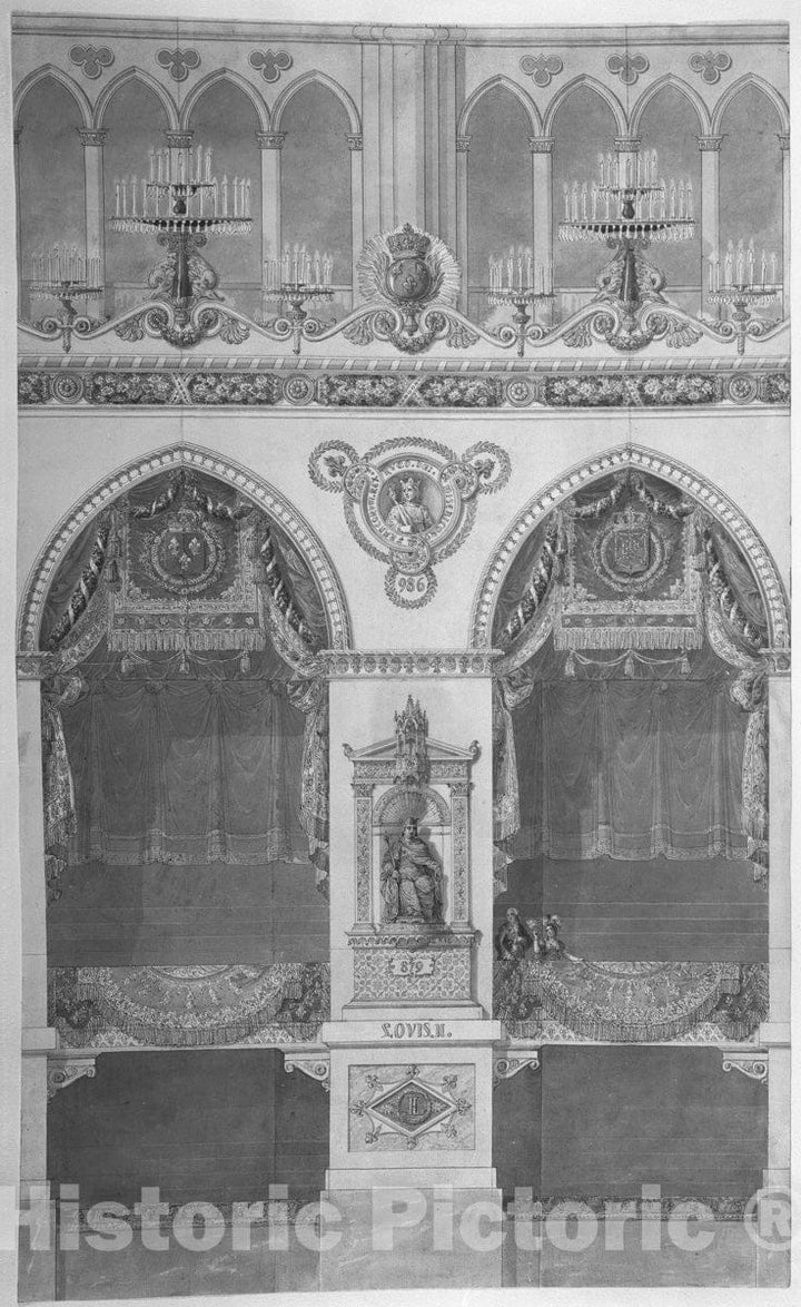 Charles Percier - Interior Elevation with Statue of Louis II, Reims ...