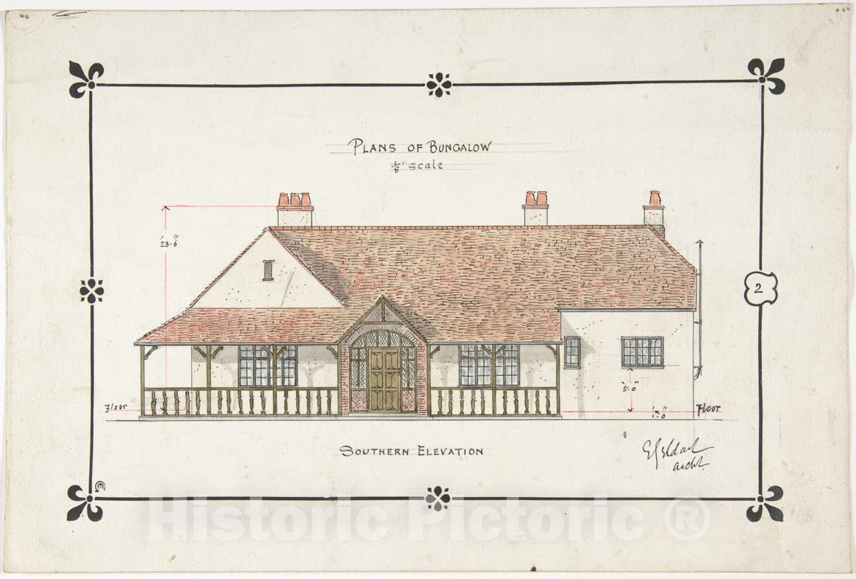 Ernest Geldart - Bungalow Drawing - Southern Elevation – Historic Pictoric
