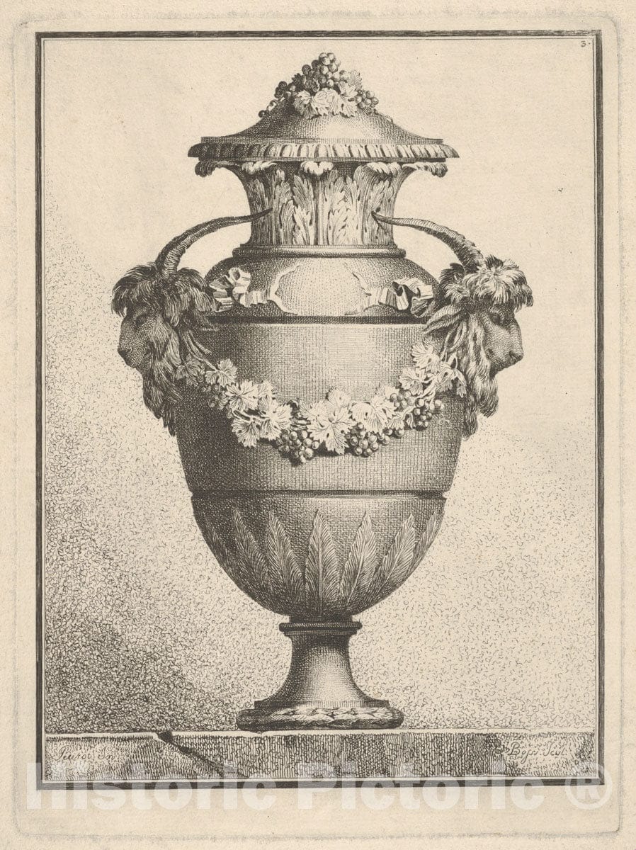 Benigno Bossi - Design for a Covered vase with Two Goat Heads and a ...
