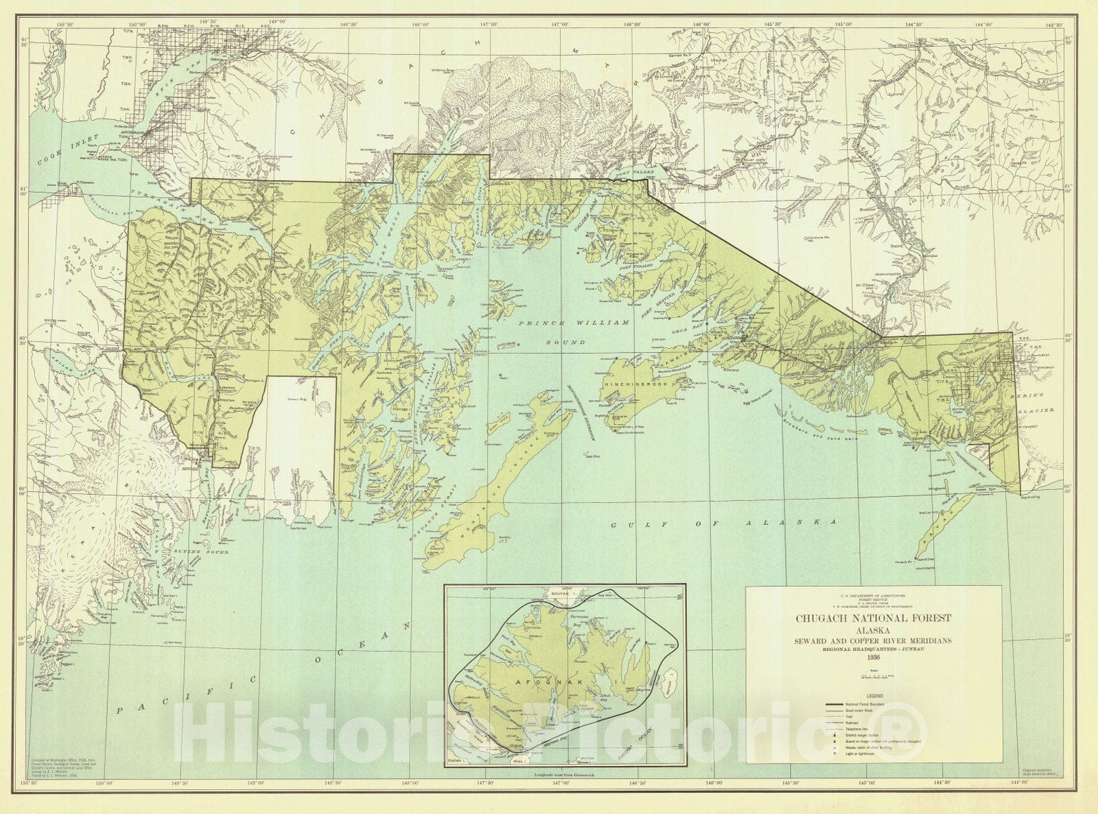 Historic Nautical Map - Chugach National Forest, 1936 NOAA Topographic ...