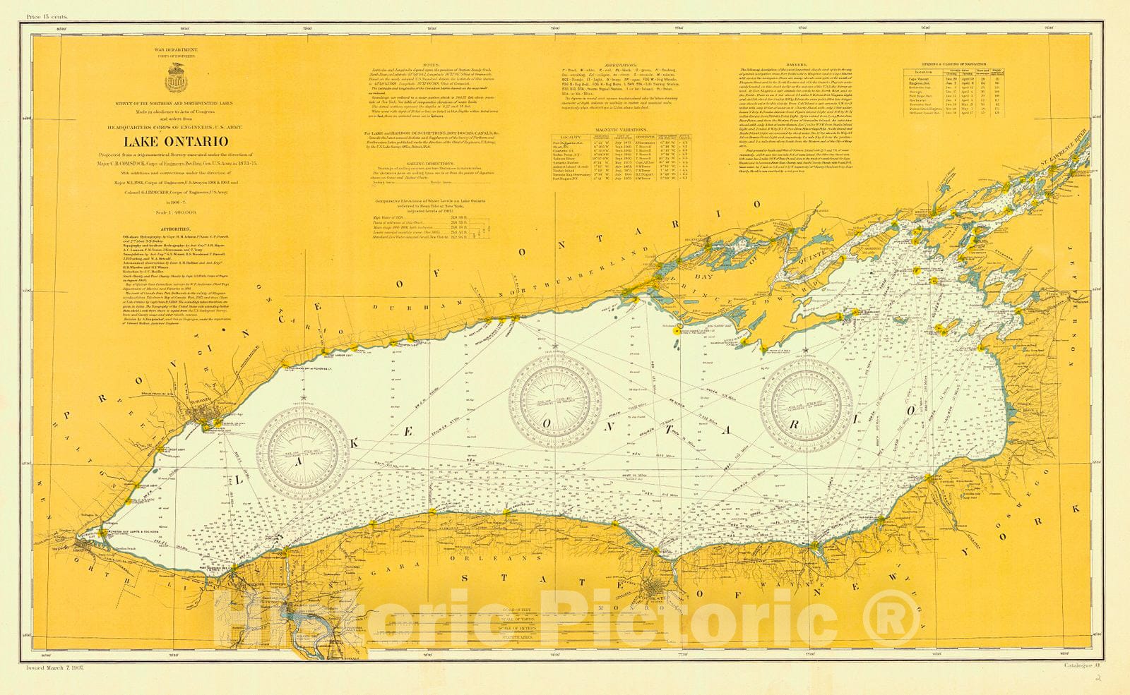 Historic Nautical Map - Lake Ontario, 1907 NOAA Chart - Vintage Wall A ...