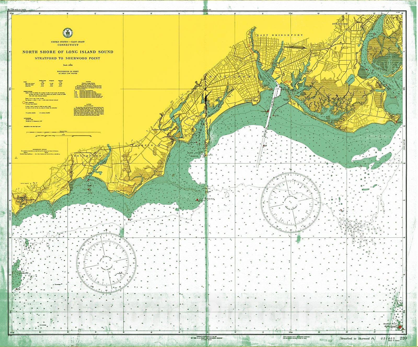 Historic Nautical Map - North Shore Of Long Island Sound, 1937 NOAA Ch ...