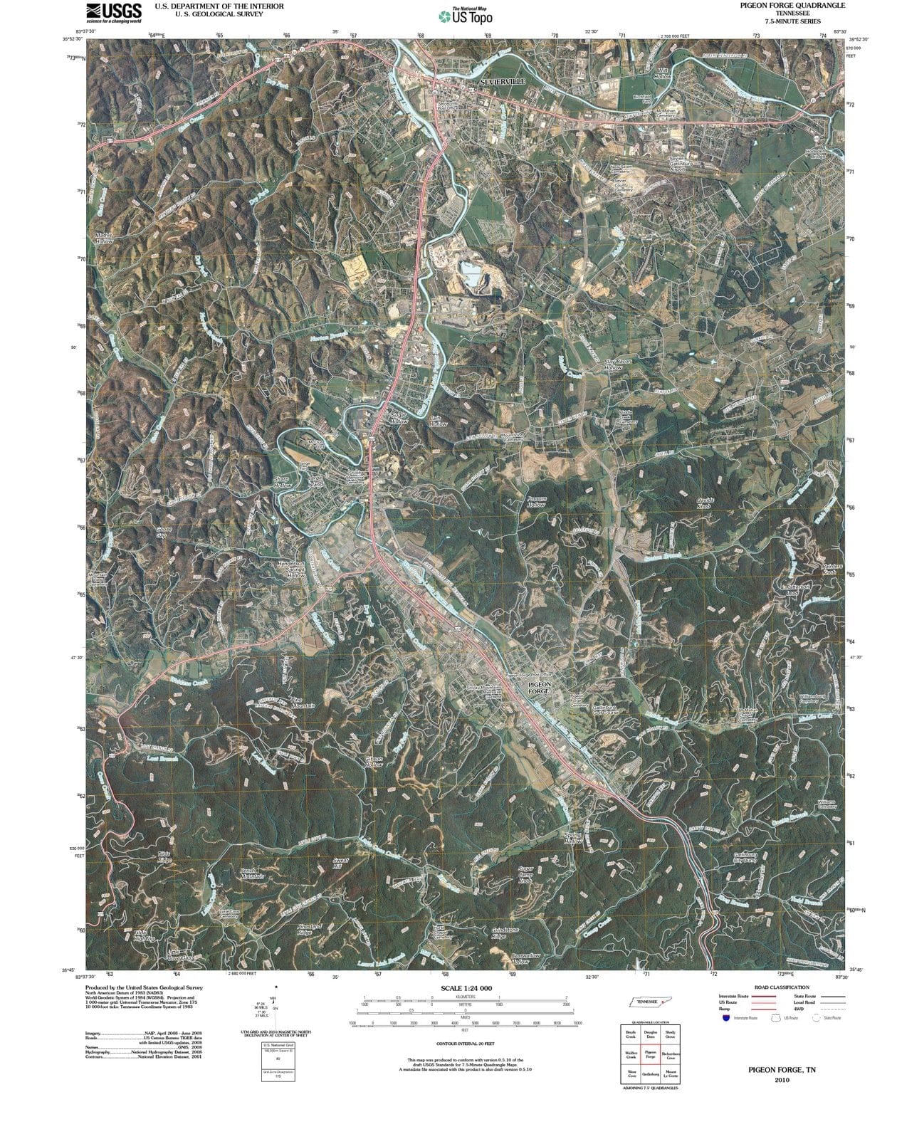 2010 Pigeon Forge, TN - Tennessee - USGS Topographic Map - Historic ...