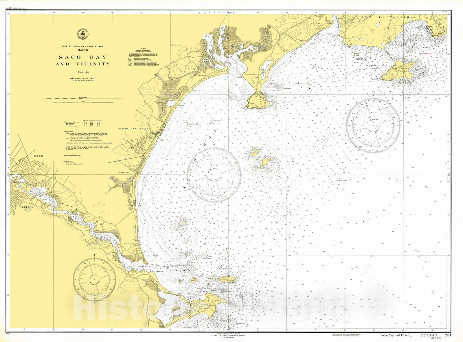 Historic Nautical Map - Saco Bay And Vicinity, 1943 NOAA Chart - Vinta ...