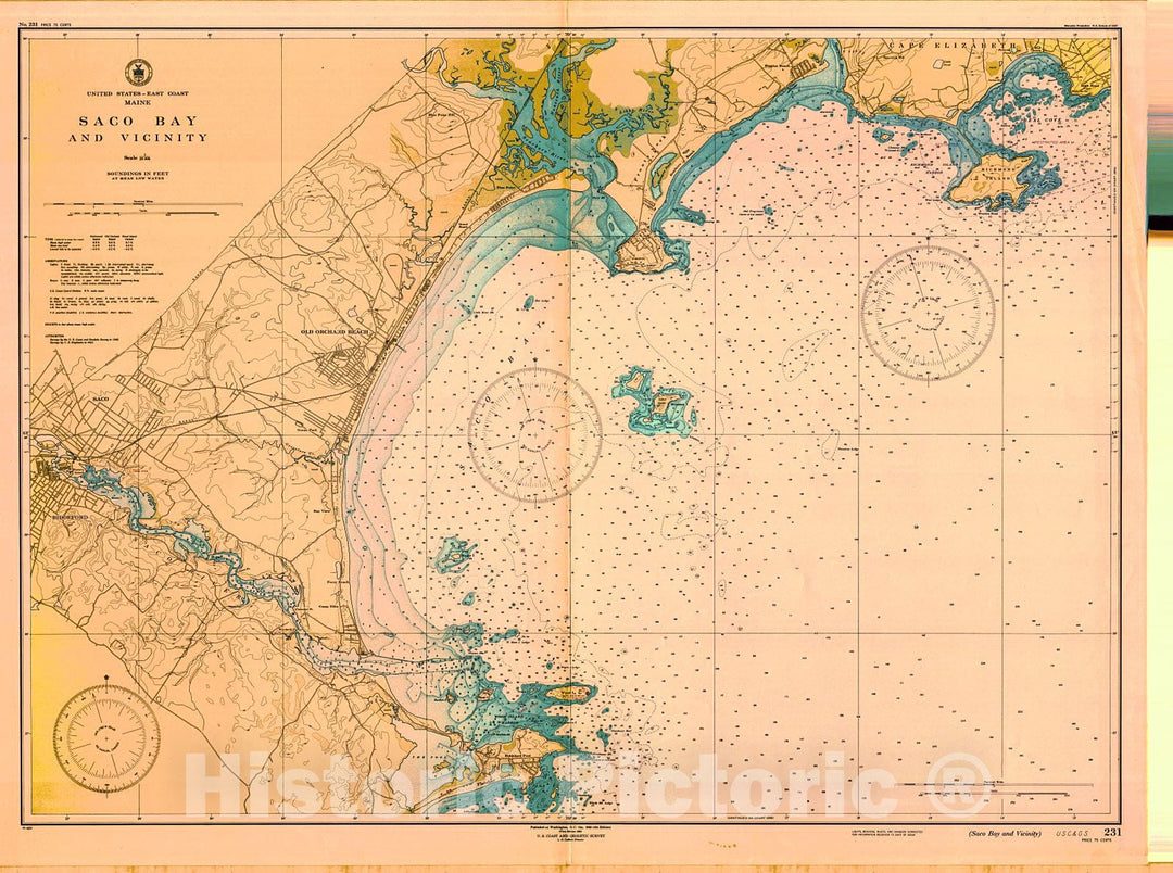 Historic Nautical Map - Saco Bay And Vicinity, 1945 NOAA Chart - Vinta ...