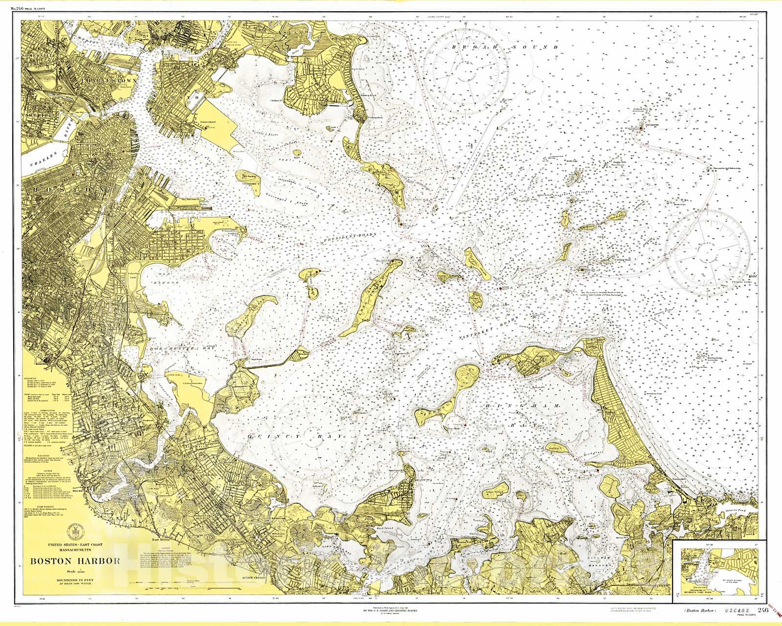 Historic Nautical Map - Boston Harbor, 1940 NOAA Chart - Vintage Wall ...