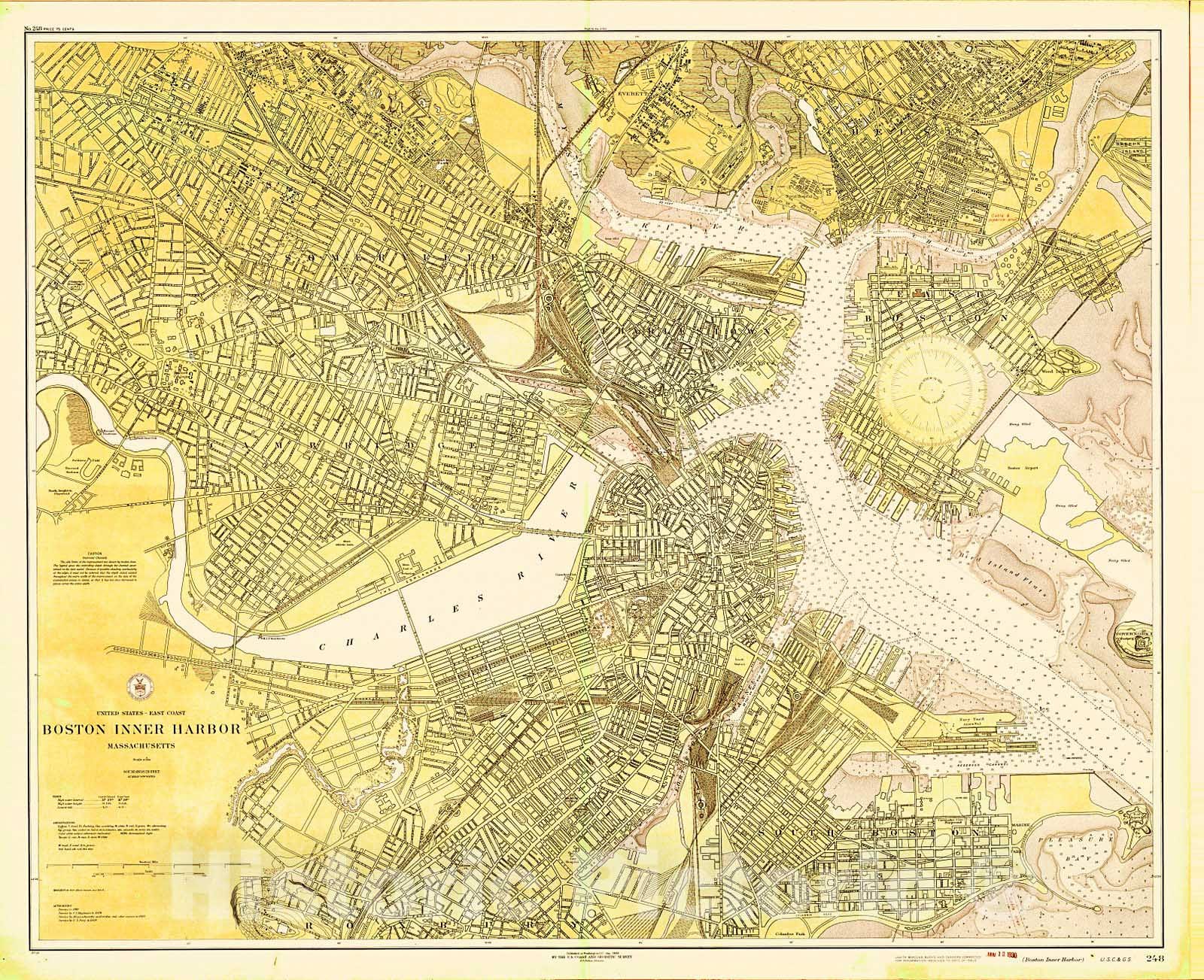 Historic Nautical Map - Boston Inner Harbor, 1930 NOAA Chart - Vintage ...