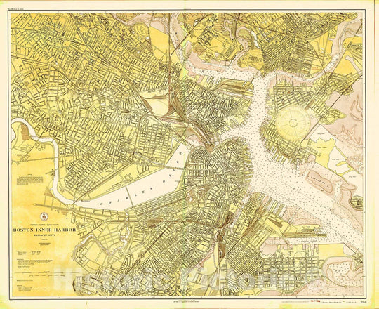 Historic Nautical Map - Boston Inner Harbor, 1930 NOAA Chart - Vintage ...
