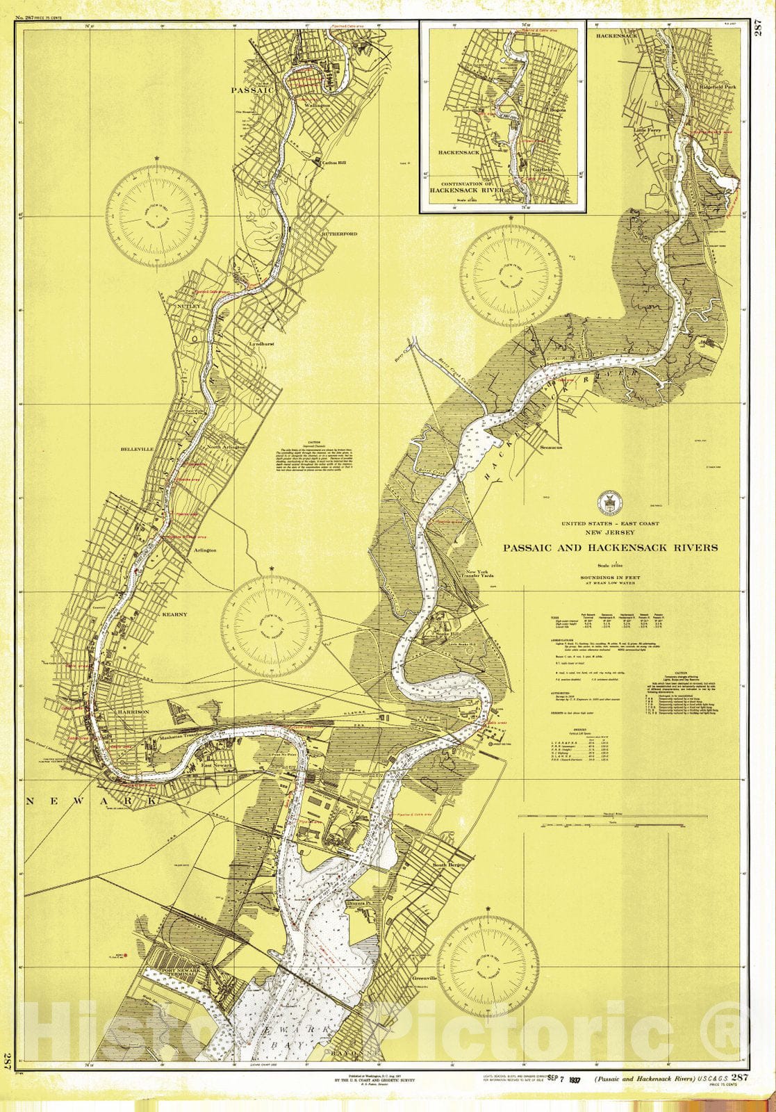 Historic Nautical Map - Passaic And Hackensack Rivers, 1937 NOAA Chart ...
