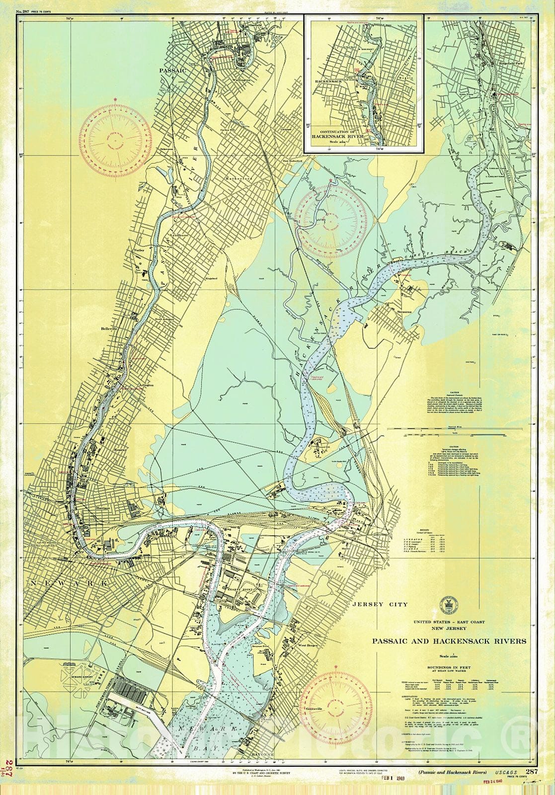 Historic Nautical Map - Passaic And Hackensack Rivers, 1940 NOAA Chart ...