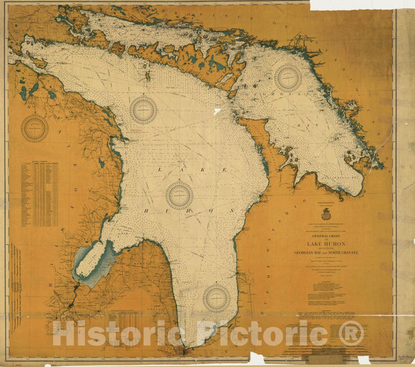 Historic Historic Nautical Map - General Chart Of Lake Huron Including ...