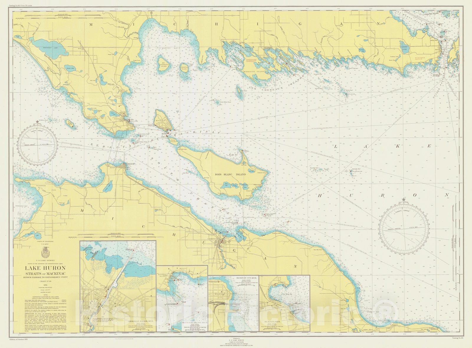 Historic Nautical Map Lake Huron Straits Of Mackinac Detour Passag Historic Pictoric