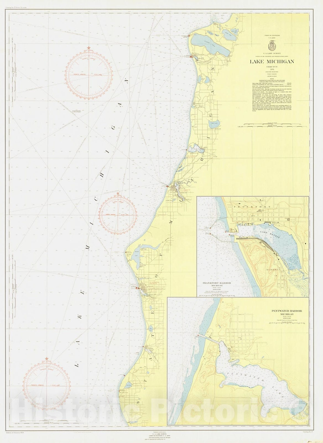 Historic Nautical Map - Lake Michigan, 1954 NOAA Chart - Vintage Wall ...