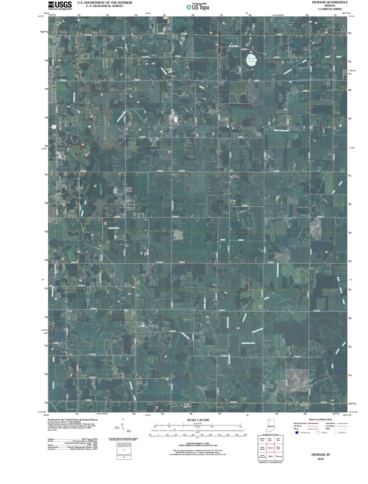 2010 Denham, in - Indiana - USGS Topographic Map – Historic Pictoric