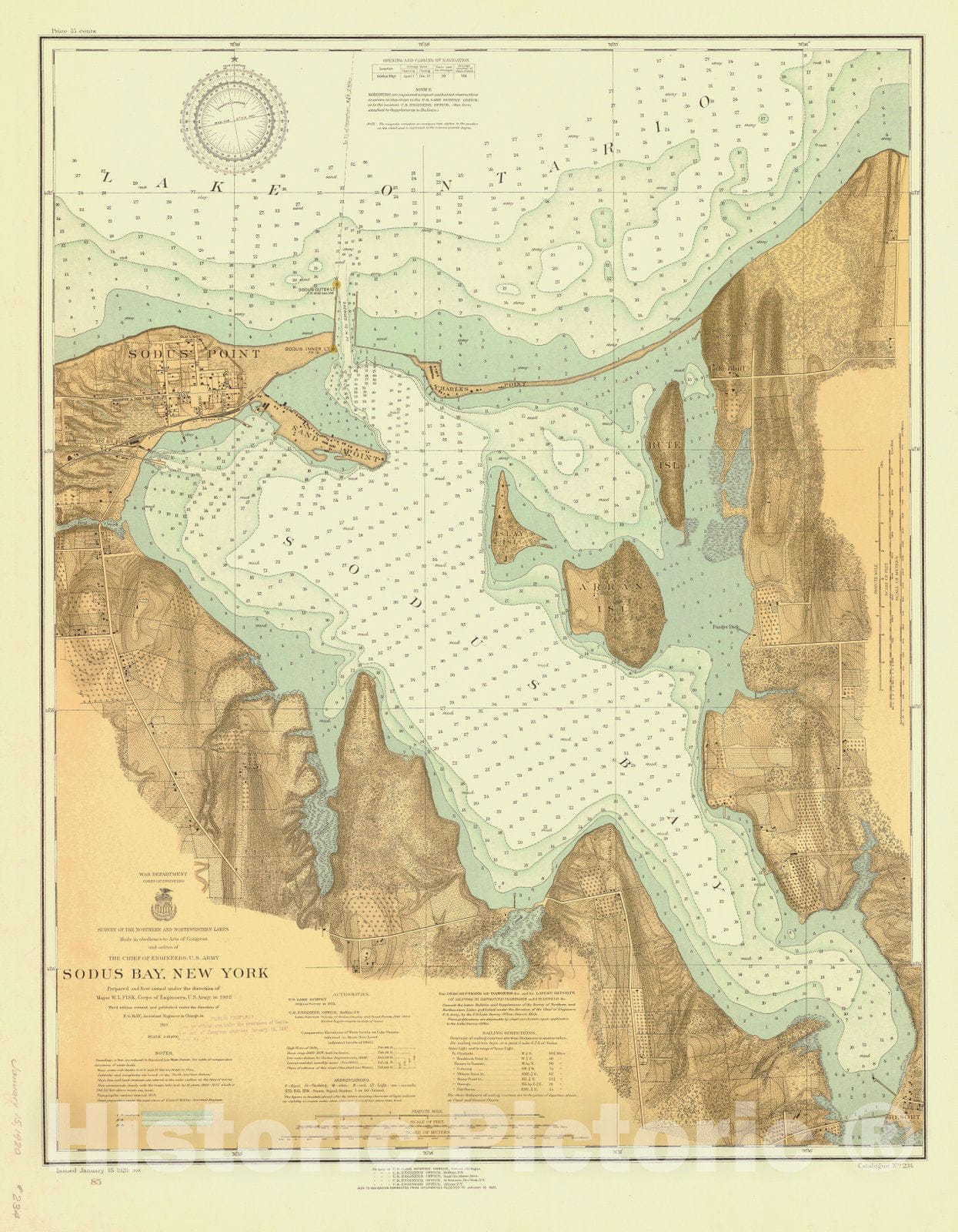Sodus Bay New York 1920 Nautical Chart Map Print | Historic Pictoric