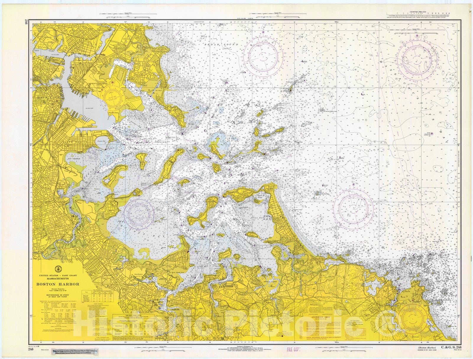 Historic Nautical Map - Boston Harbor, 1966 NOAA Chart - Vintage Wall ...
