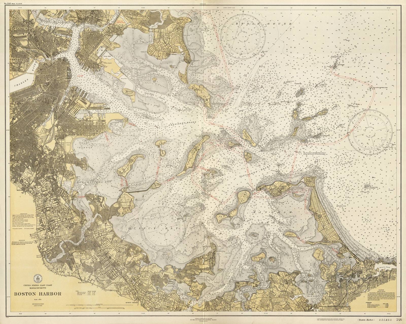 Historic Nautical Map - Boston Harbor, 1932 NOAA Chart - Vintage Wall ...