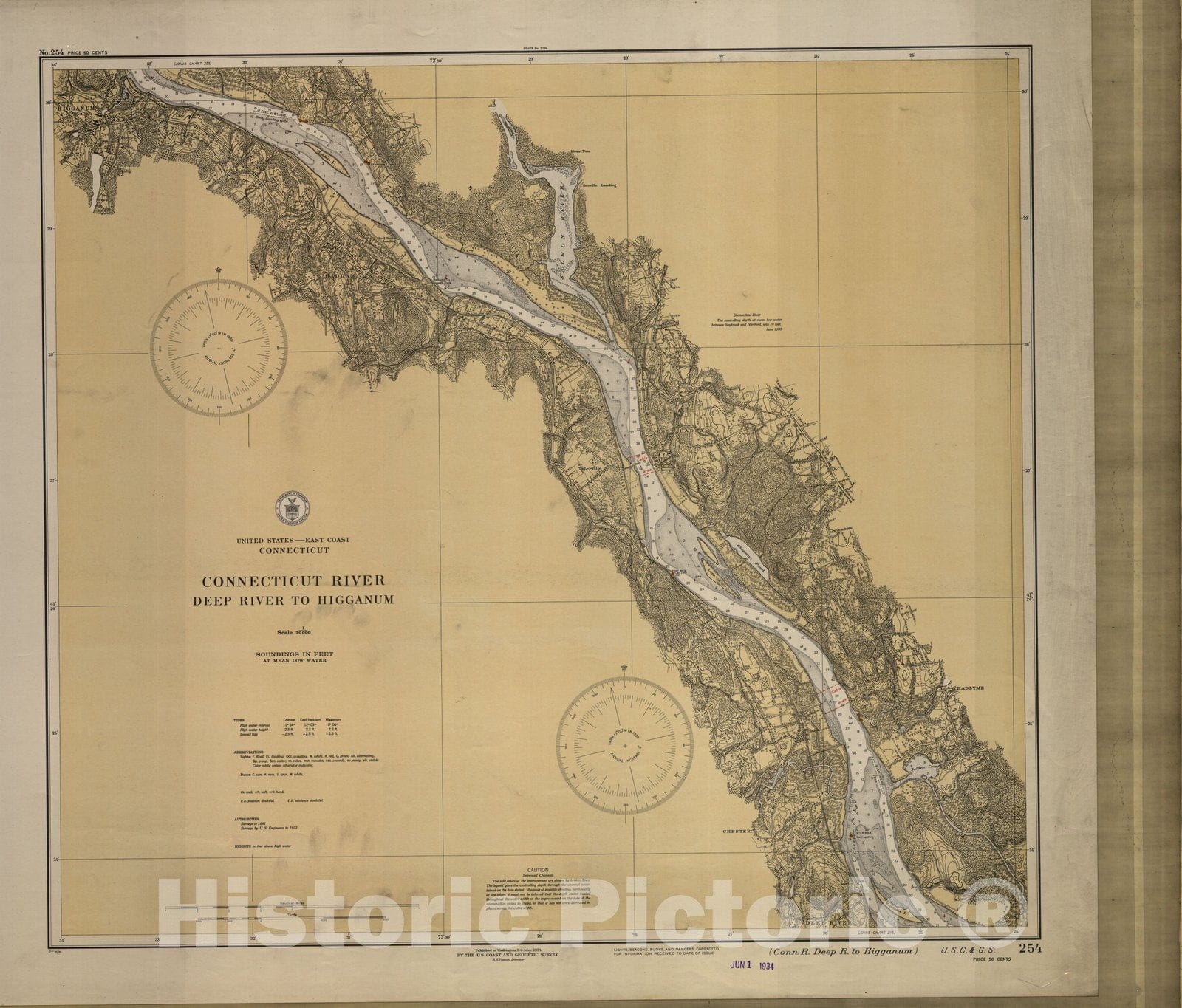 Historic Nautical Map - Connecticut River : Deep River To Higganum, 19 ...