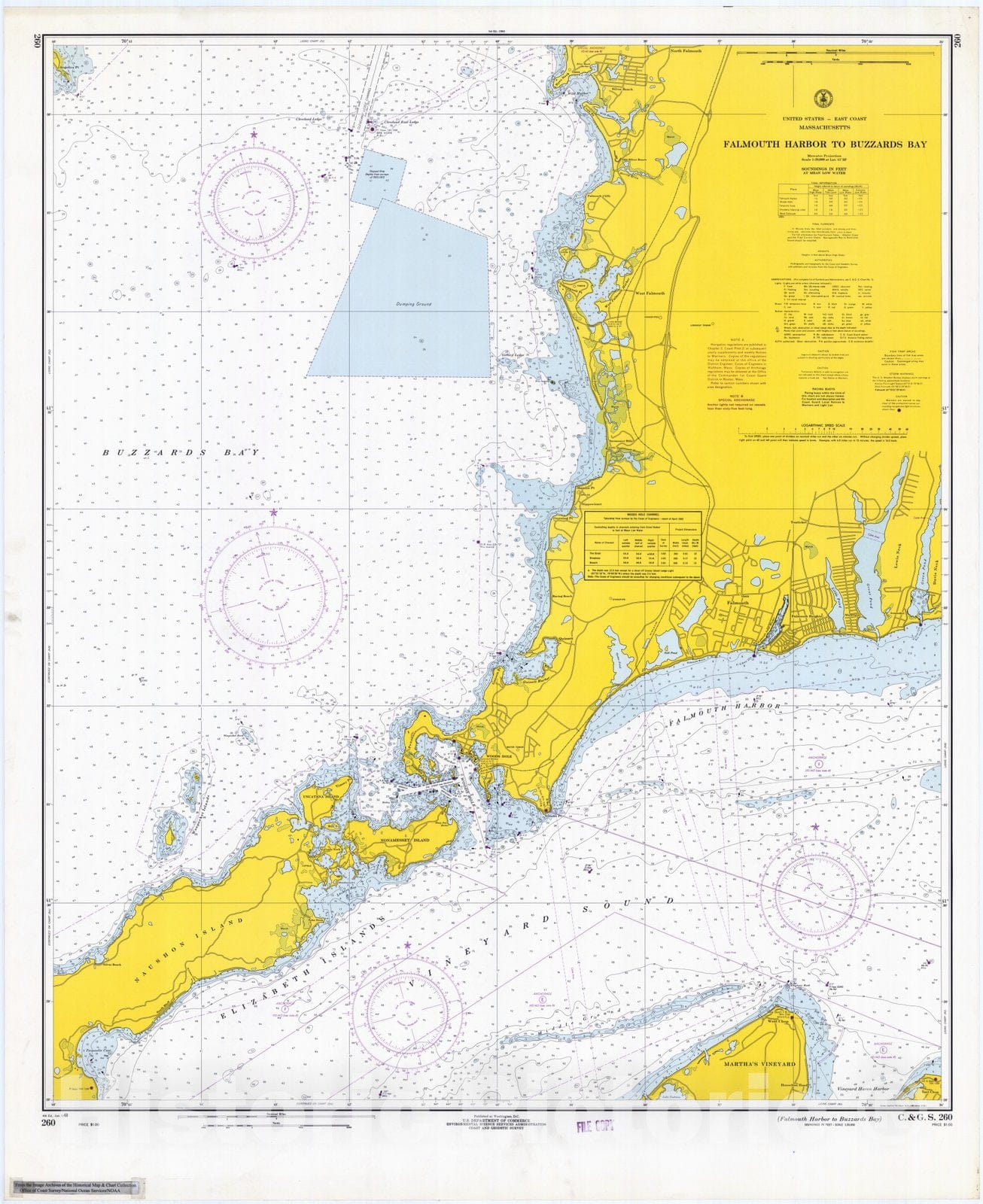 Historic Nautical Map - Falmouth Harbor To Buzzards Bay, 1968 NOAA Cha ...