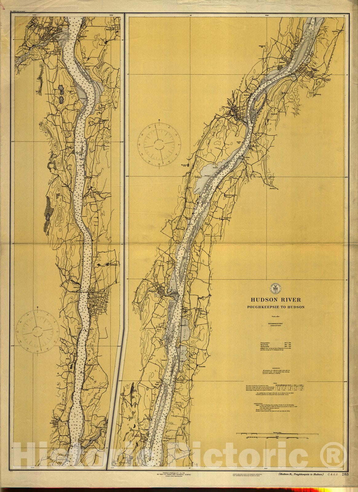 Historic Nautical Map - Hudson River : Poughkeepsie To Hudson, 1916 NO ...