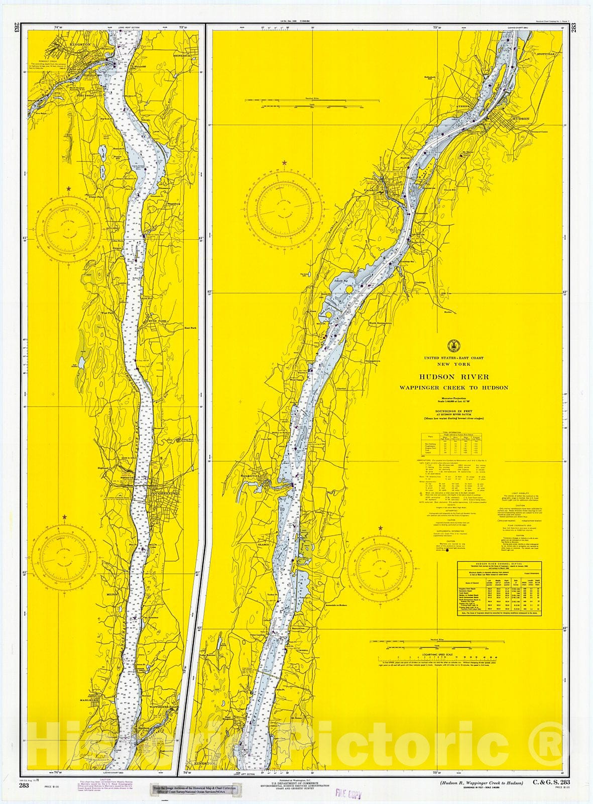 Historic Nautical Map - Hudson R, Wappinger Creek To Hudson, 1970 NOAA ...