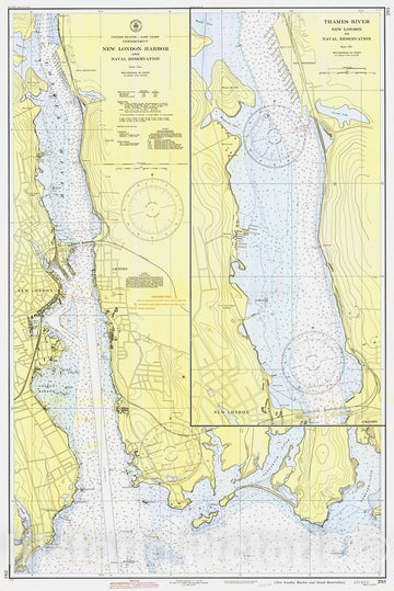 Historic Nautical Map - New London Harbor And Naval Reservation, 1942 ...