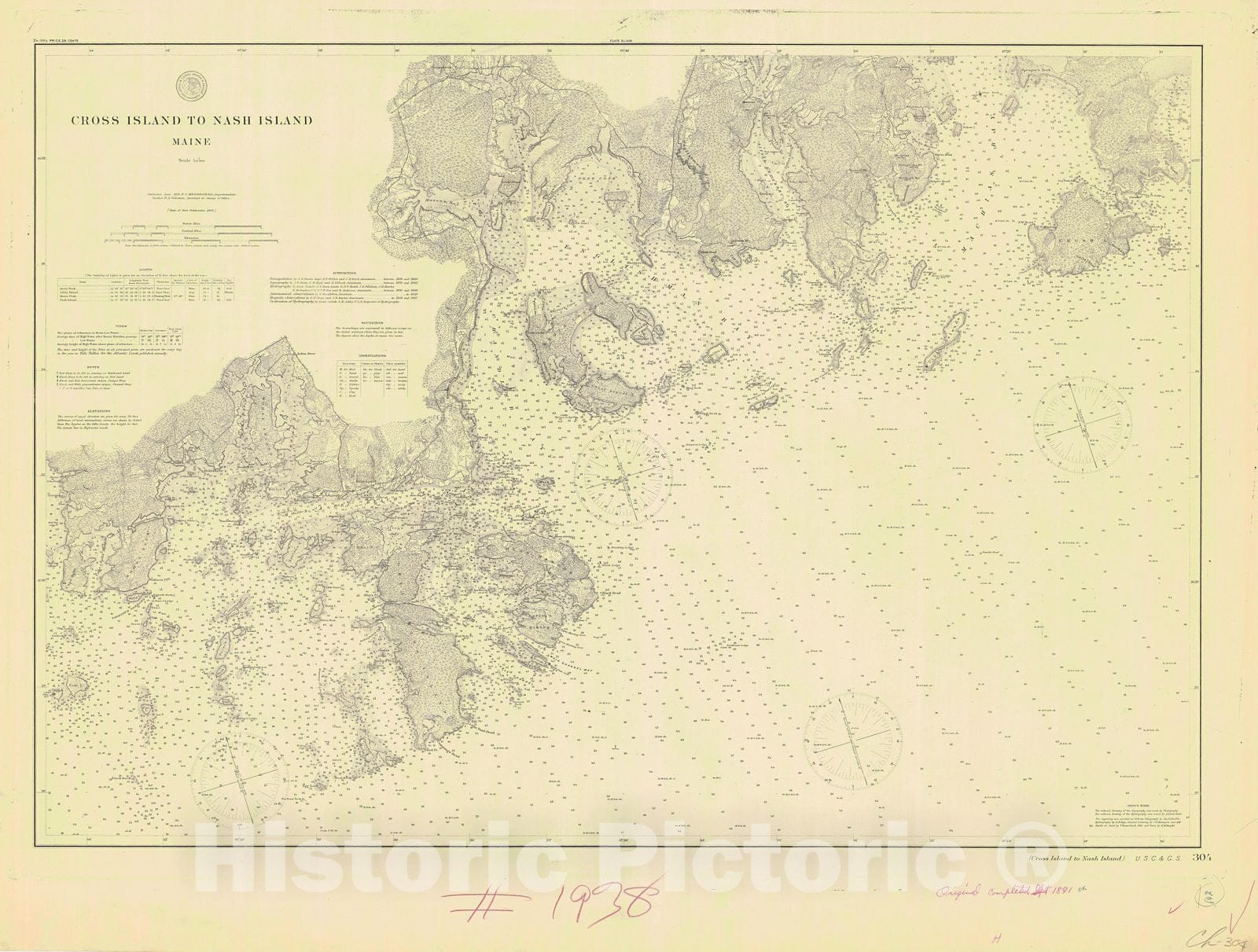 Historic Nautical Map - Cross Island To Nash Island, 1891 NOAA Chart ...