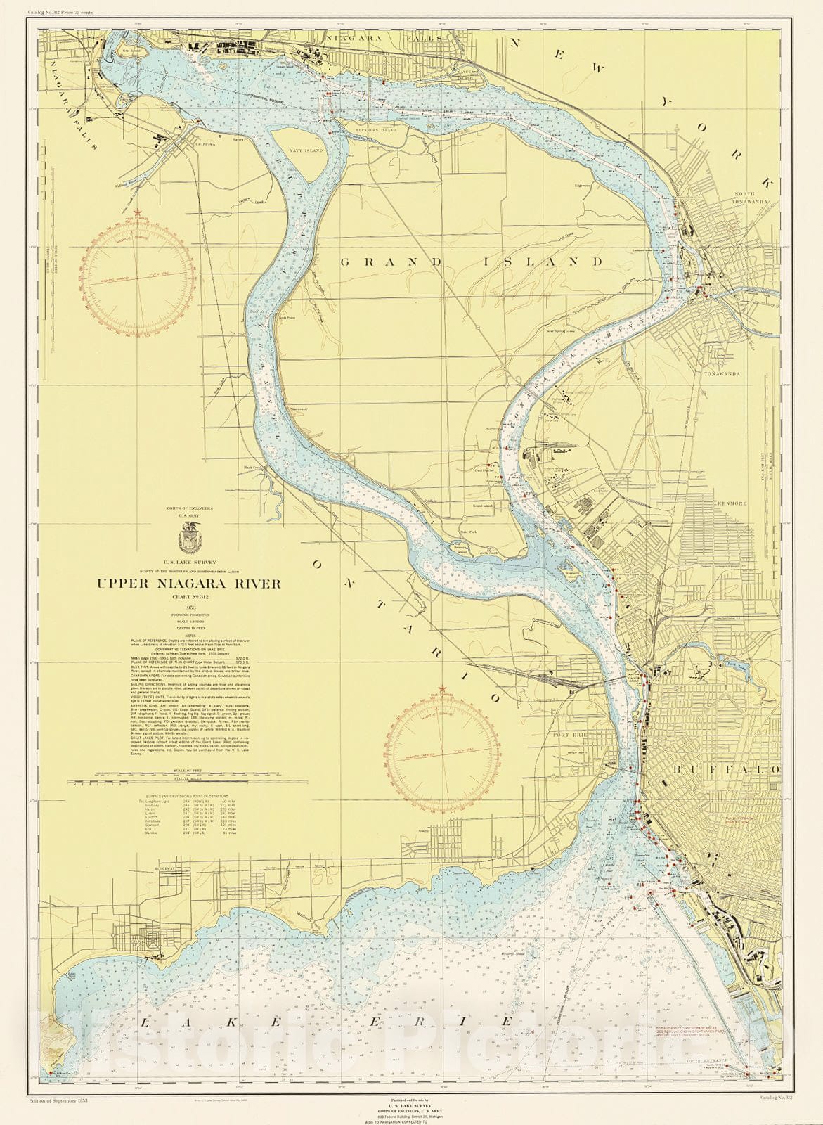 Historic Nautical Map - Upper Niagara River, 1953 NOAA Chart - Vintage ...