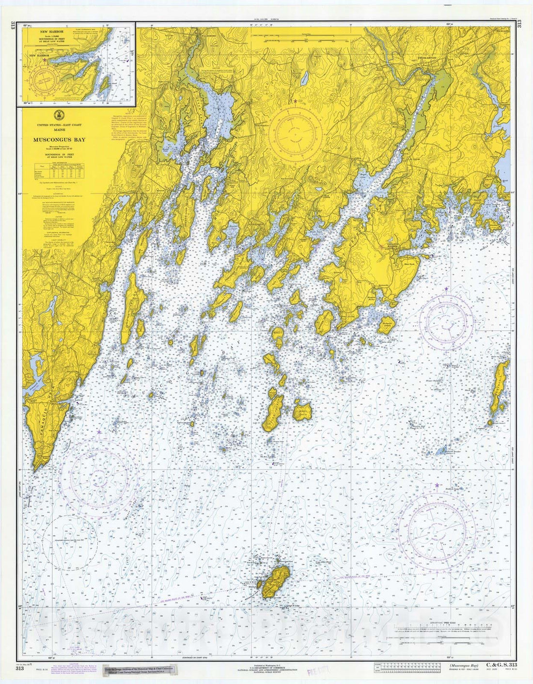 Historic Nautical Map - Muscongus Bay, 1971 NOAA Chart - Vintage Wall ...